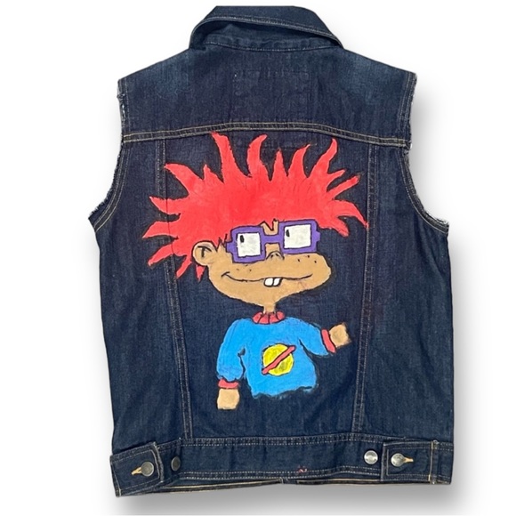 Jackets & Coats | Reworked Route 66 Denim Cutoff Vest Chuckie Finster ...